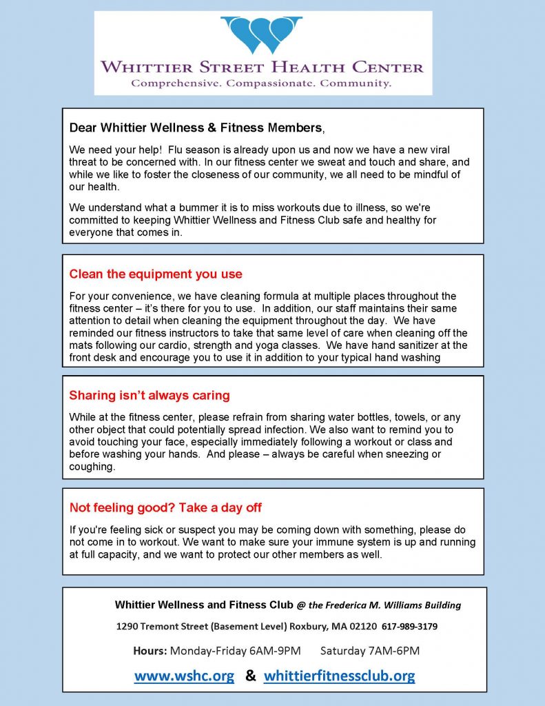 Message to our Whittier Fitness Club Members - Whittier Street Health ...