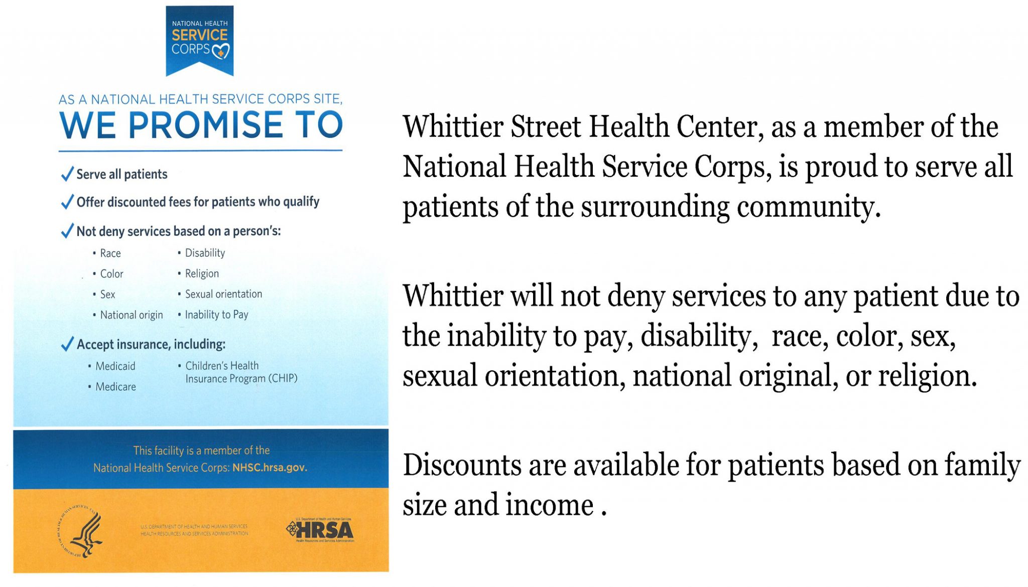 NHSC Informational Poster- Website Design - Whittier Street Health ...