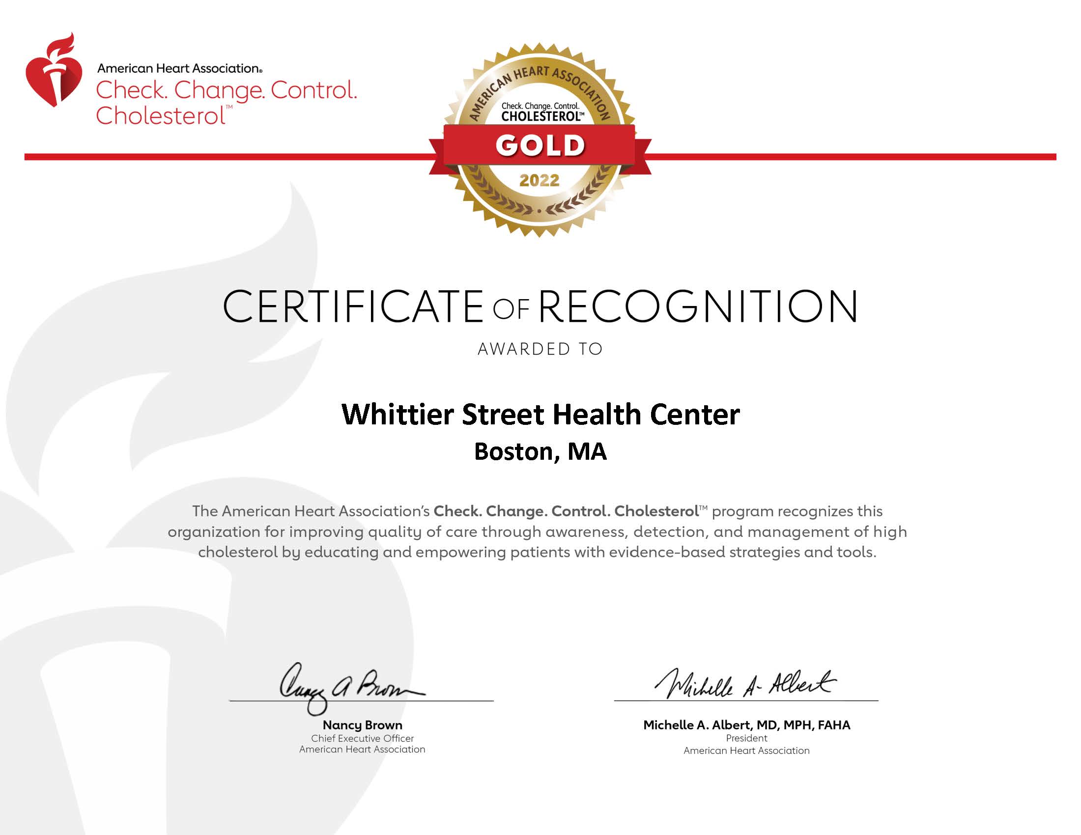 check-Change-Control- Cholesterol Gold Award - Whittier Street Health ...